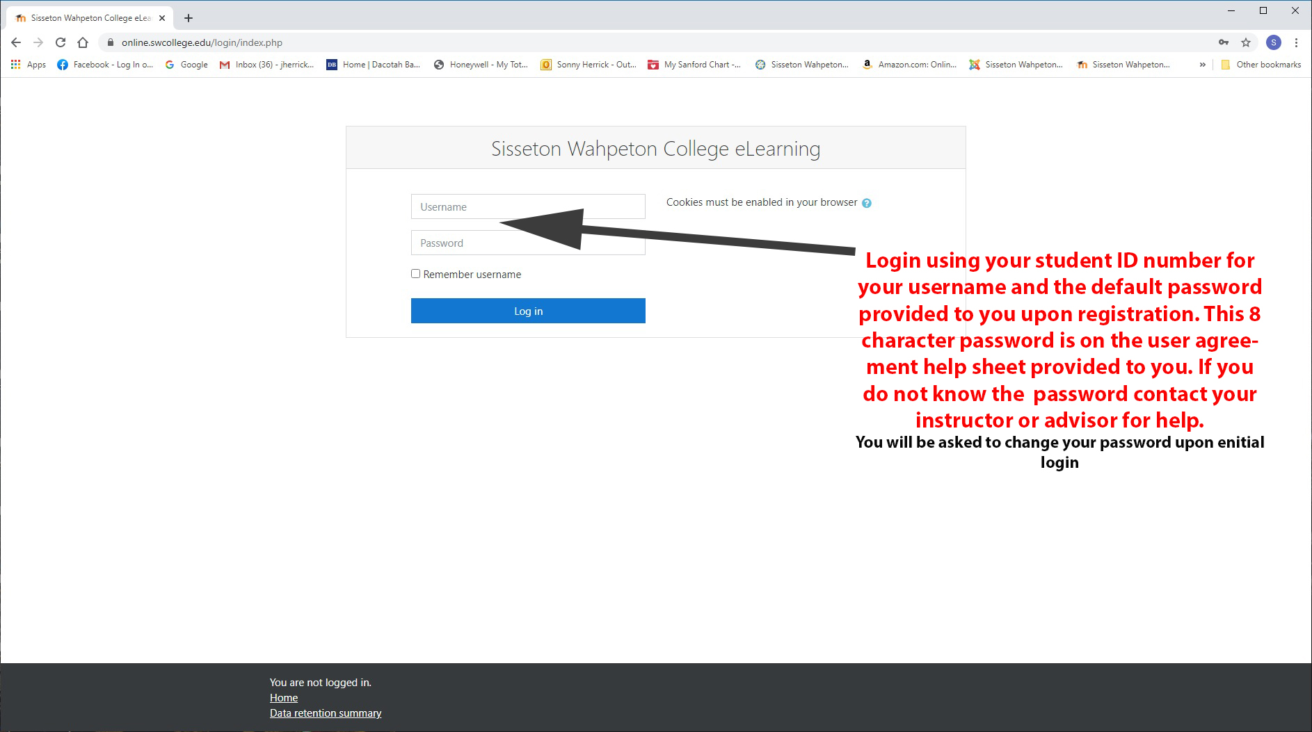 eLearning Login Help Page - Sisseton Wahpeton College
